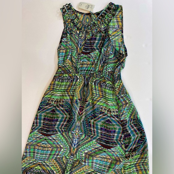 Tela | Dresses | Tela Dress Chiffon Green Sleeveless Print Maxi Long ...